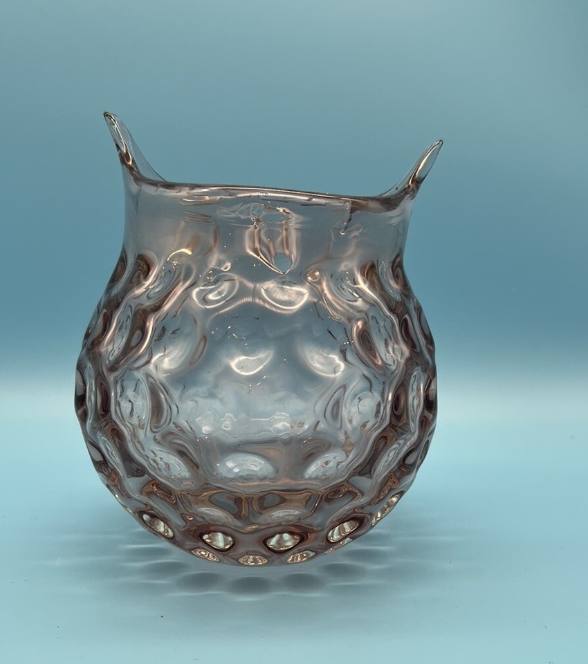 Glass Owl Vase/Candy Dish Amethyst Thumbprint Dimple Pattern 7.5” Tall ...