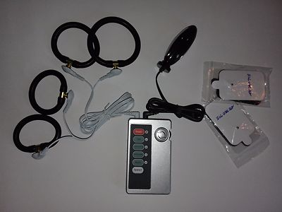 ESTIM TENS E-STIM SET WITH CONTROL UNIT + 4 X CONDUCTIVE RINGS AND BI ...