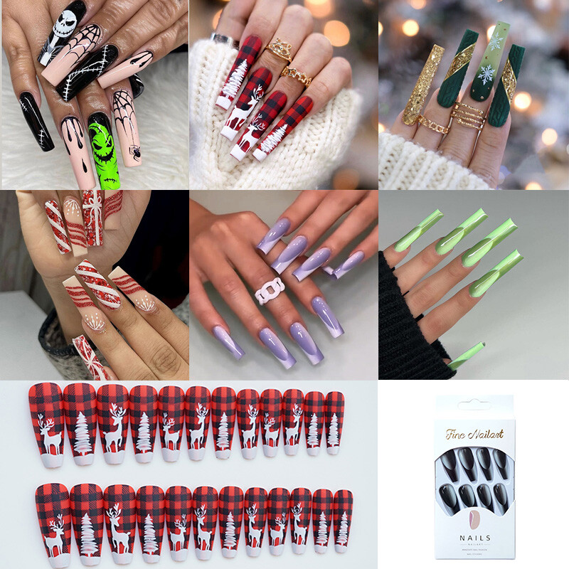 24 Pezzi Di Unghie Finte Indossabili Con Design Natalizio Stampa Su ...