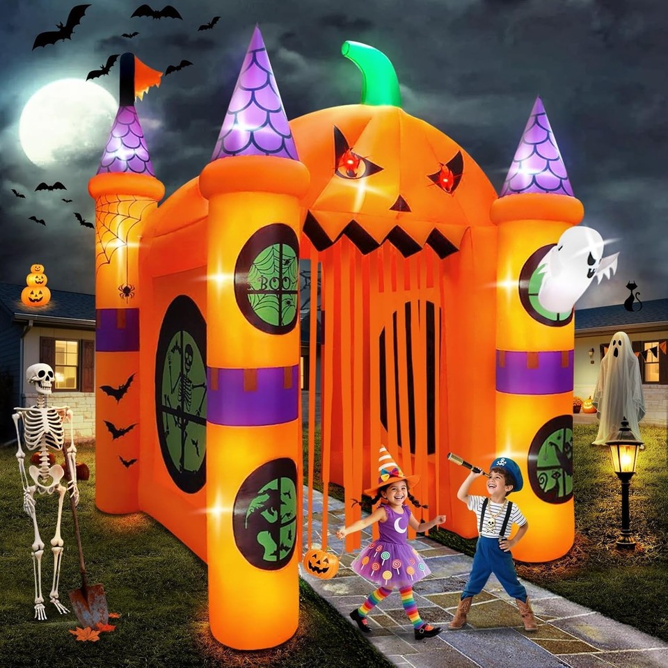 12FT Halloween Inflatables Archway Pumpkin Haunted House, Giant Pumpkin ...
