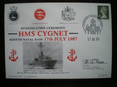 MARRIOTT LTD EDIT COVER SIGNED COMM OFF REDEDICATION HMS CYGNET 1987 | eBay