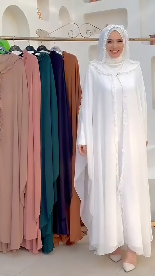 Abaya Women Chiffon Hooded Kaftan Long Dress Set Muslim Burqa Evening ...