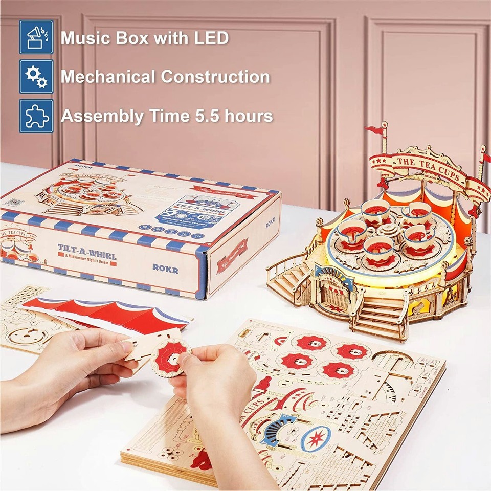ROKR 3D Wooden Puzzle LED Music Box Model Kit DIY Toys Kids Adults Xmas ...