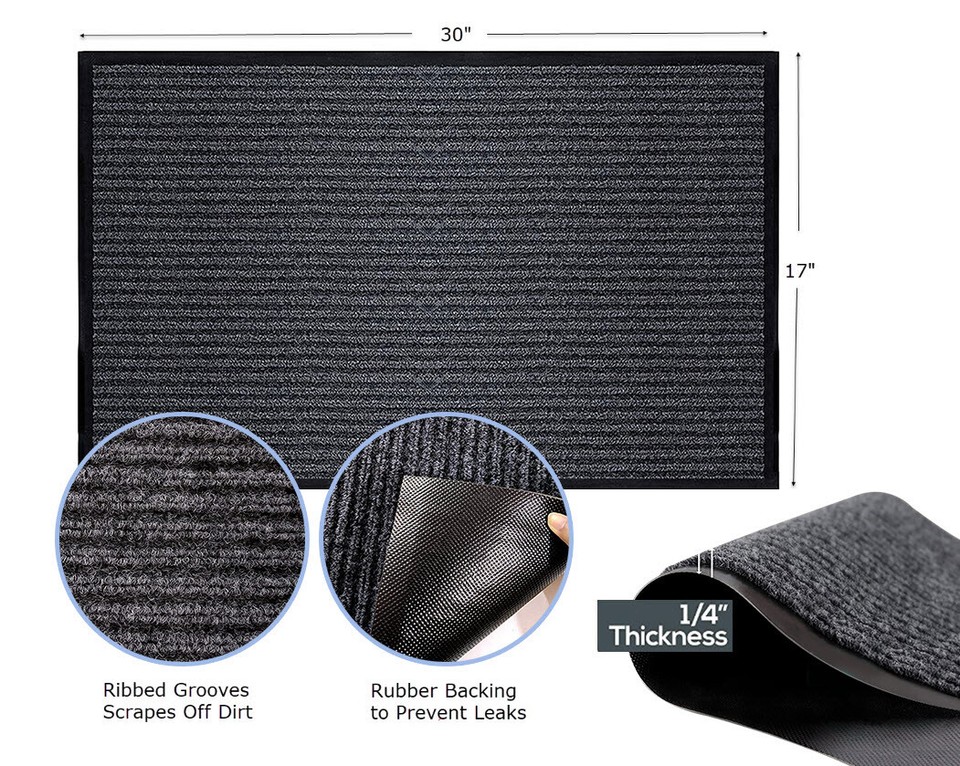 2 Pack Striped Door Floor Mat Indoor Outdoor Rug Entryway with Rubber ...