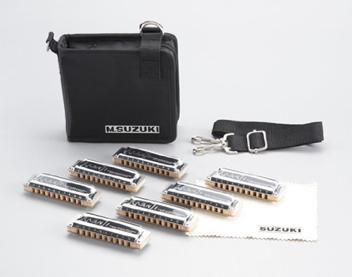 SUZUKI MANJI M-20 7Set 10 Holes Harmonica G, A, Bb, C, D, E, F Silver ...