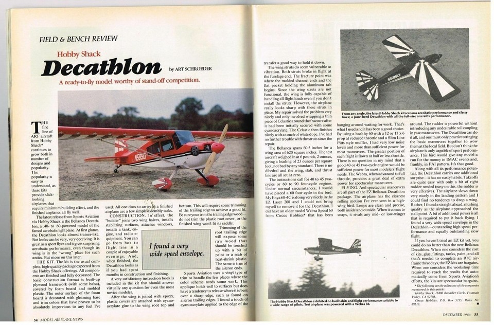 MODEL AIRPLANE NEWS Magazine December 1984 Hobby Shack Decathlon | eBay
