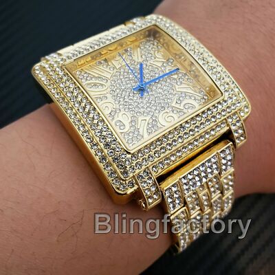 Men's Luxury Icy Iced Hip Hop Gold Plated Alloy Cubic Zirconia Metal ...