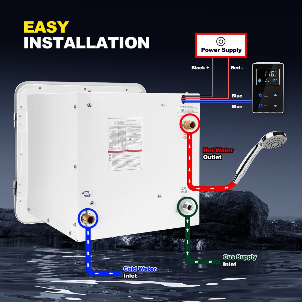 55000 BTU RV Tankless Water Heater Propane Gas 3.9GPM w/Controller ...