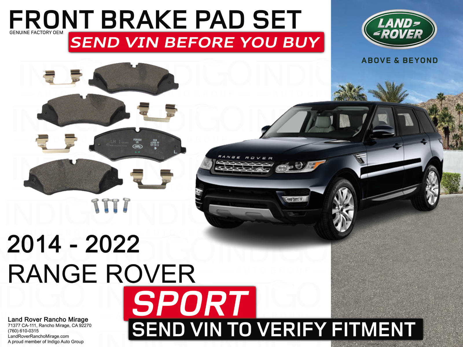 2014-2022 RANGE ROVER SPORT OEM LAND ROVER FRONT BRAKE PADS S-LR134700 ...
