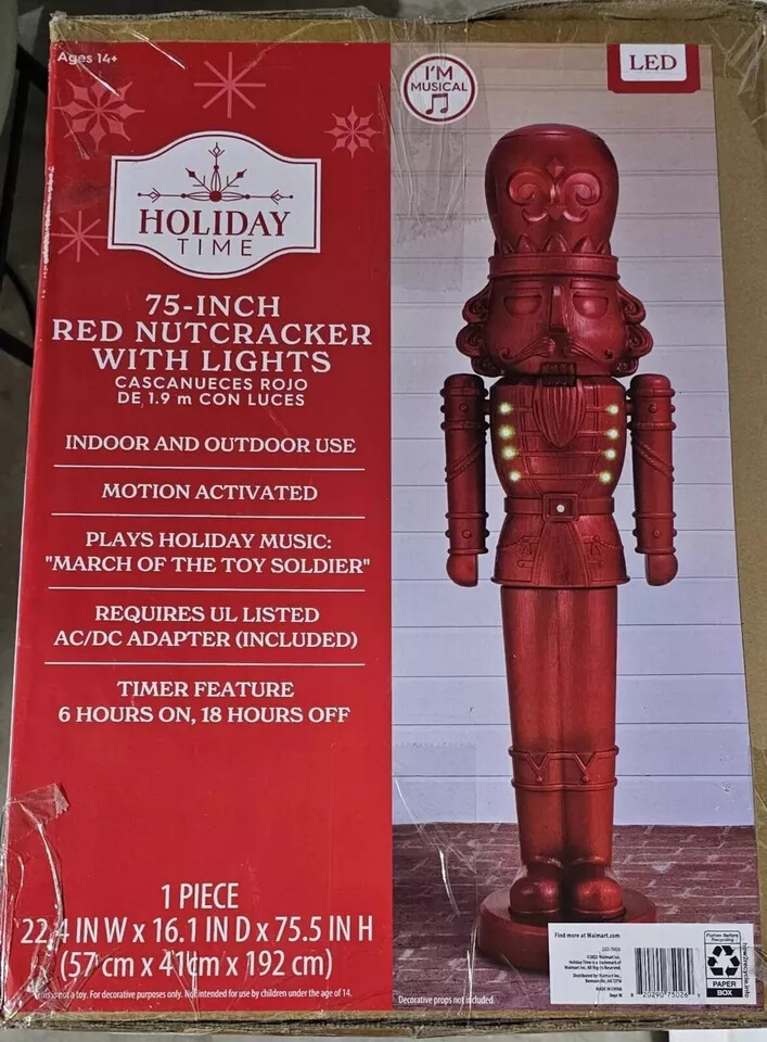 Holiday Time 75 in 6-ft Nutcracker Christmas Decoration - Red/White ...