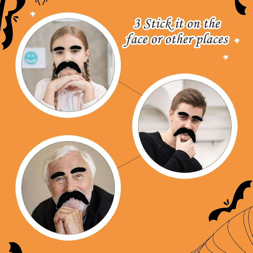 Fake Mustache and Eyebrows Self Adhesive Fake Beard, Novelty Costume ...