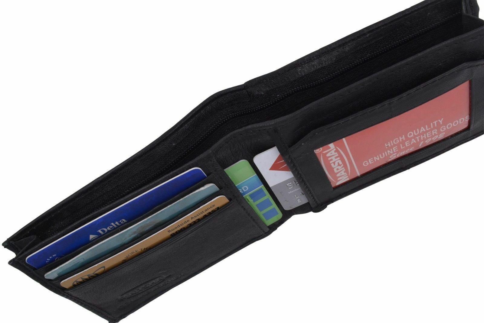 Black Mens Bifold Leather Credit Card ID Holder Wallet with Outside ID ...