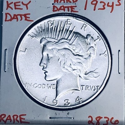 1934 S PEACE SILVER DOLLAR HI GRADE GENUINE U.S. MINT RARE KEY COIN ...