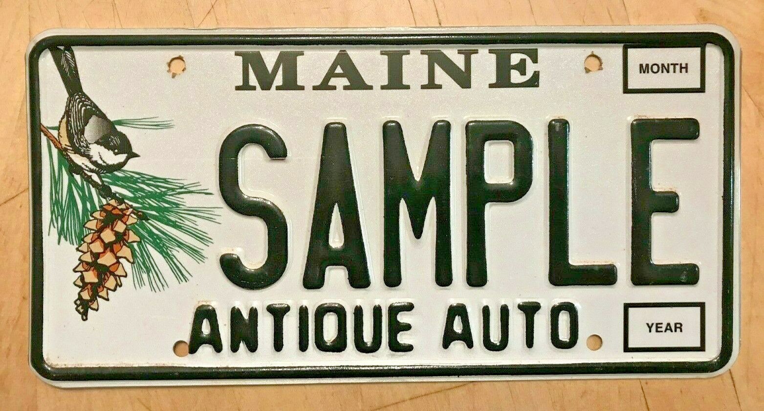 MAINE ANTIQUE AUTO SAMPLE AUTO LICENSE PLATE " SAMPLE " ME CHICKADEE ...