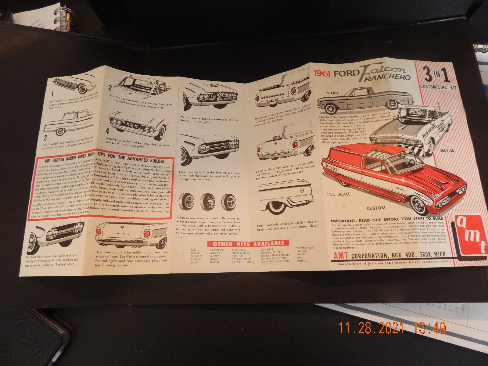Vintage 1961 AMT Model Kit Instruction Sheets 3 in 1 Customizing Kit | eBay