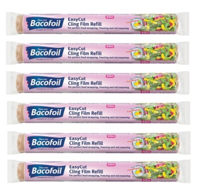 6 x Bacofoil EasyCut Cling Film Refill for wrapping & covering foods ...