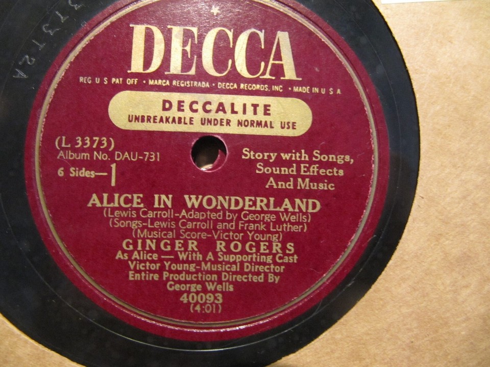 Walt Disney GINGER ROGERS Alice in Wonderland Childrens Story DECCA Set ...