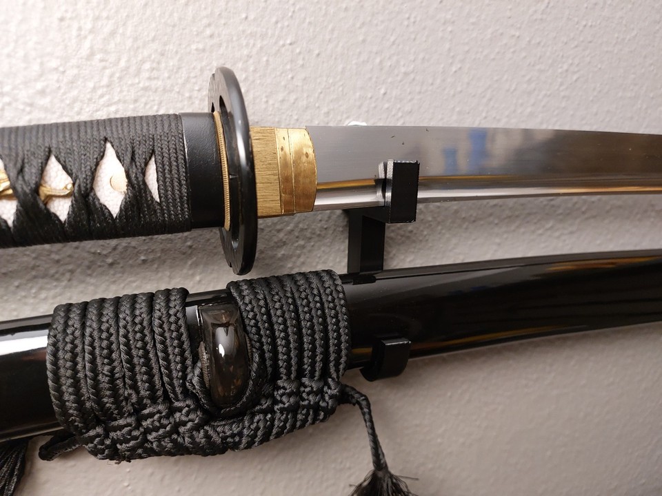 Katana Sword Wall Mount Display Stand, Black Brackets with Mounting ...