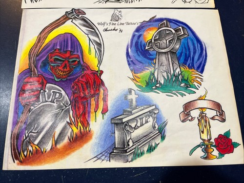 Wolf’s Fine Line Tattoos 1996 Tattoo flash Art Sheets, Grim Reaper RIP ...