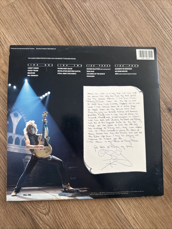 OZZY Osbourne Randy Rhodes Tribute Lp 1987 Complete Original Press ...
