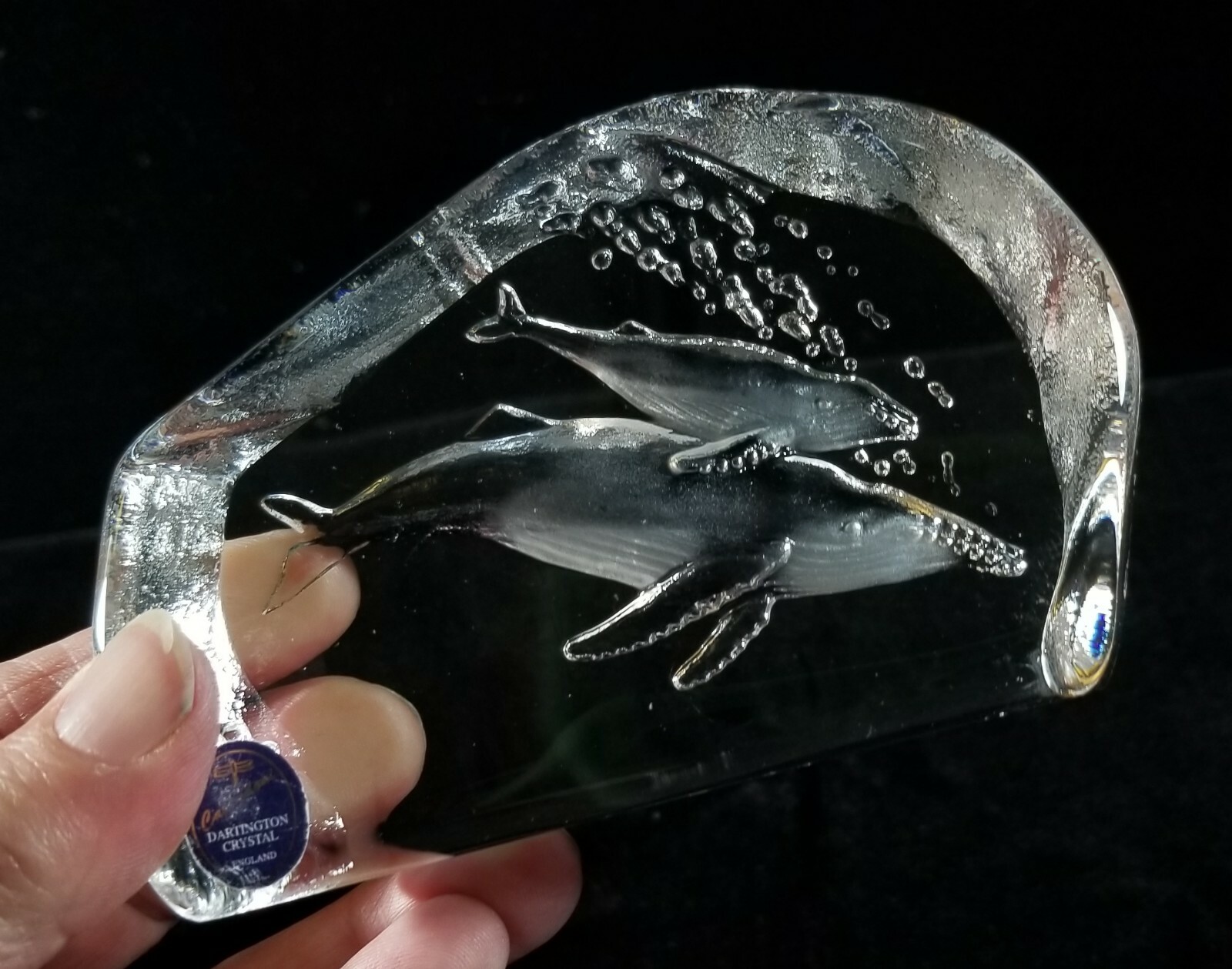 Dartington Crystal Capredoni Whales Paperweight Designer Signed England ...