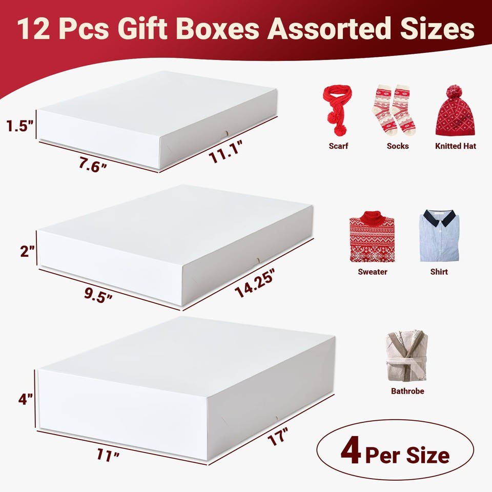 12 Pack White Gift Boxes with Lids for Presents 17" Large Gift Boxes ...