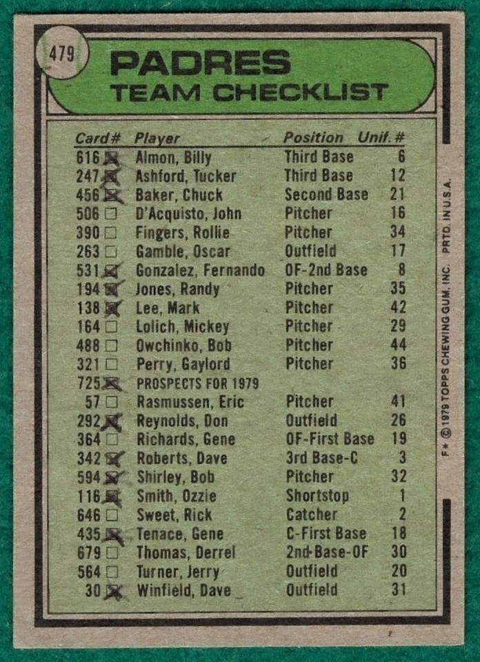 Roger Craig - 1979 Topps #479 - San Diego Padres Baseball Card ...