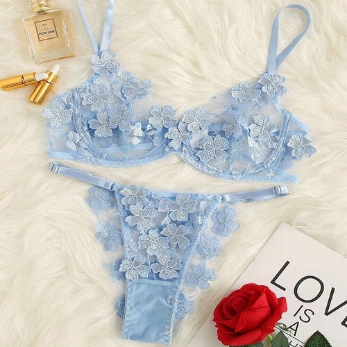 Women Sheer Sleepwear Lingerie Bra Set See-through Babydoll Thong ...