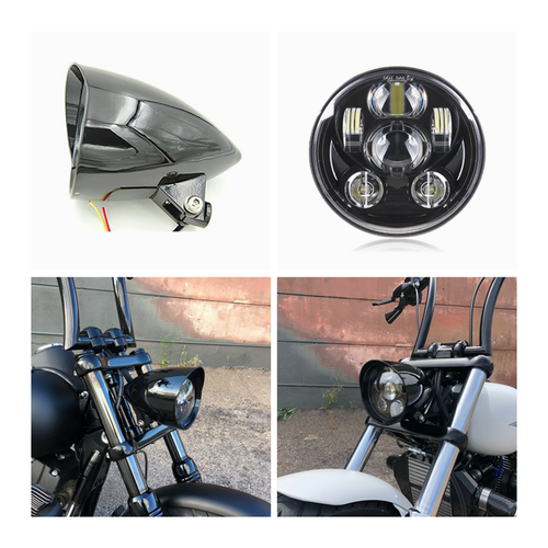5 3/4" gloss black LED daymaker headlight Harley breakout rocker FXSB ...