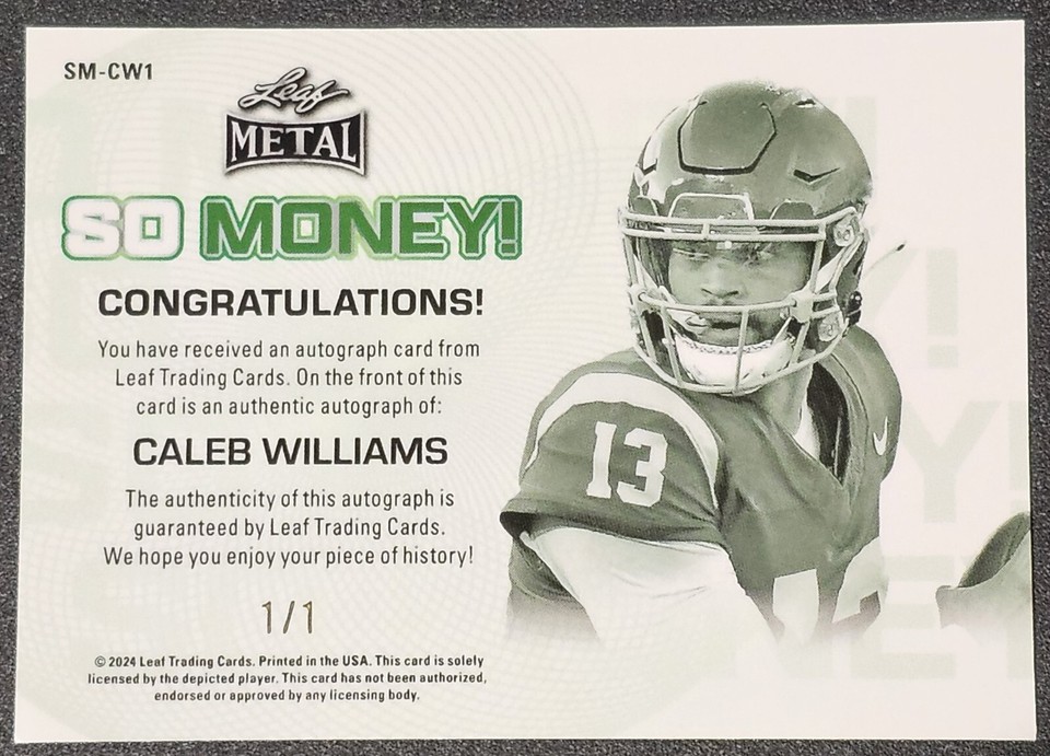 2024 Leaf Metal Caleb Williams "So Money!" Autograph Prospect Auto 1/1 ...