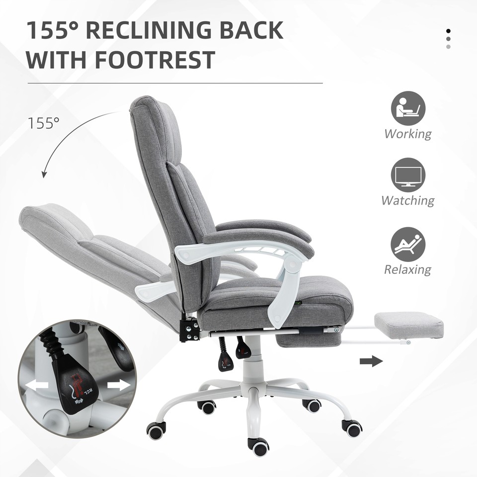 Executive Office Chair with Arm, Footrest, Linen-Feel Fabric ...