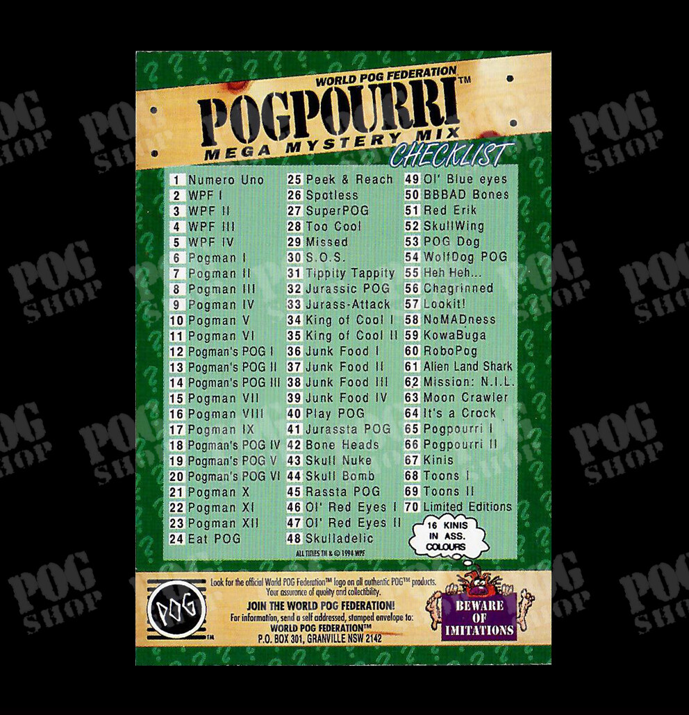 Pogs 1994 Pack USA Gold Back Pogpourri Series 1 Super Ultra RARE POG ...