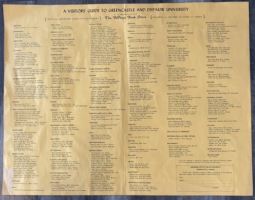 Vintage DePauw University Campus Map Local Business Listing Greencastle ...