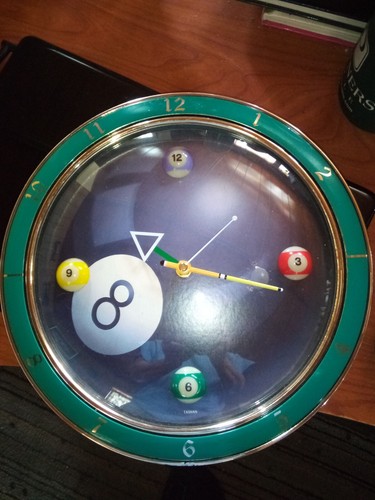 Vintage Billiards 8 Ball Wall Clock. Quartz Movement. 12 in. Works ...