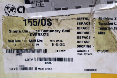 CHESTERTON 155/OS SINGLE CARTRIDGE STATIONARY SEAL OVERSIZE STOCK #3490 ...