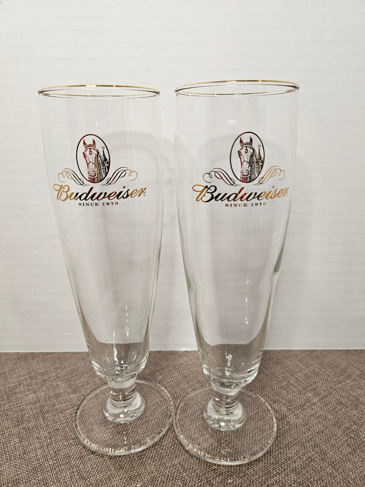 Set of 2 Vintage Budweiser Since 1876 Pilsner Beer Glasses Gold Rimmed ...