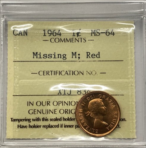 Canada 1964 Missing M 1 Cent Coin - ICCS MS-64 Red | eBay