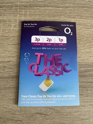 O2 Sim Card - New and Sealed Classic O2 Pay As You Go 02 O2 PAYG SIM ...