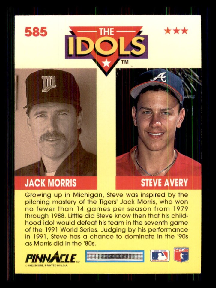 1992 BASEBALL 1992 Pinnacle Avery/Morris Atlanta Braves #585 Idols1 | eBay