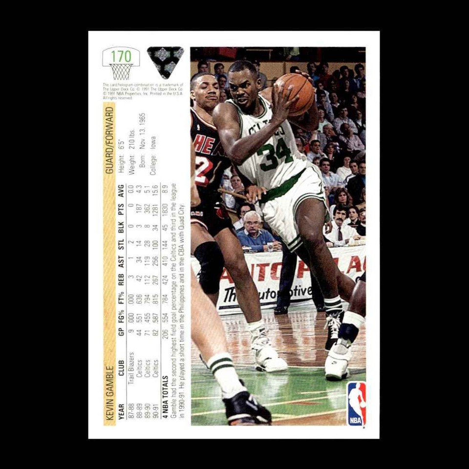Kevin Gamble 1991-92 Upper Deck Boston Celtics #170 R328T 97 | eBay