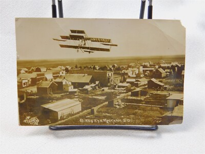 Antique 1912 Birds Eye Rockham South Dakota Postcard Biplane C.C. Slack ...