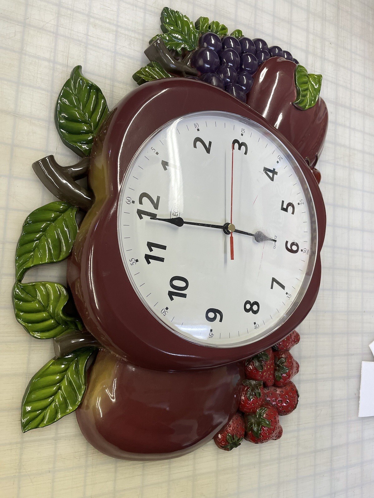 Eleco apple and fruit wall clock. Vintage pressed plastic wall clock ...