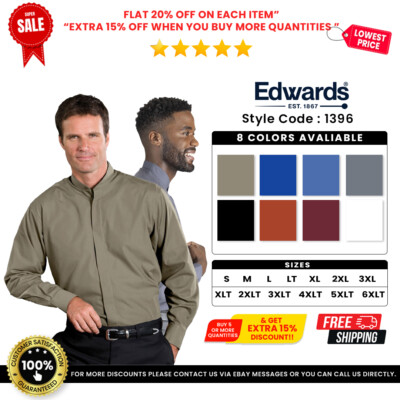Edwards Garments 1396 Men's Performance Long Sleeve Banded Collar Tall ...