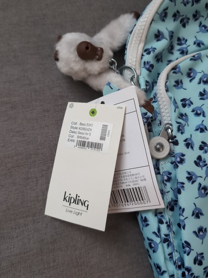 Kipling Seoul Air S Back Pack Light Blue With Floral Pattern | eBay