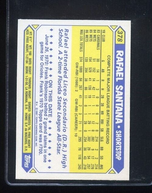 1987 TOPPS TIFFANY #378 RAFAEL SANTANA NEW YORK METS | eBay