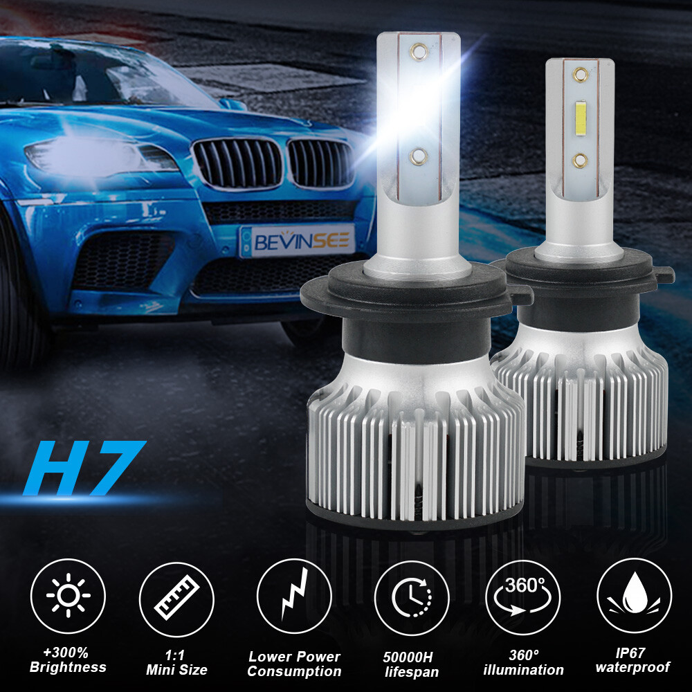 BEVINSEE 2x H7 LED Headlight Globes White 6000LM For BMW 3 5 Series ...