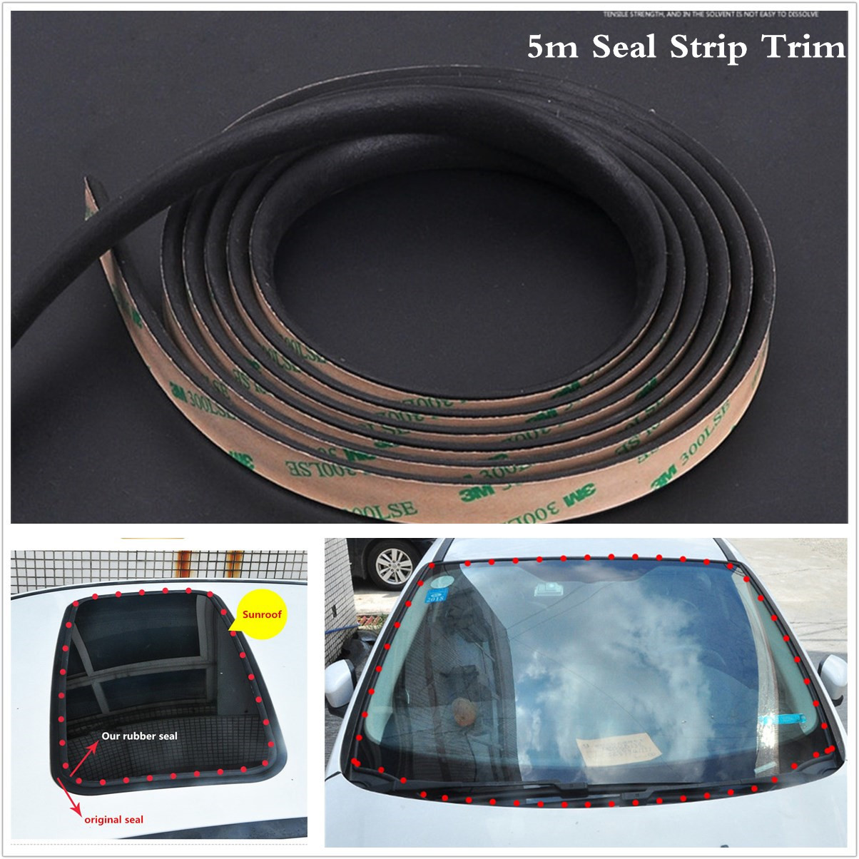 5M Car Window Sealant Rubber Sunroof Triangular Window Sealed Strips ...