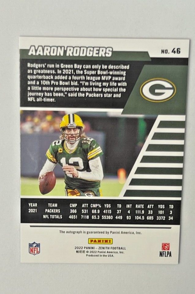 2022 Panini Zenith AARON RODGERS AUTO 07/20 #46 Packers | eBay