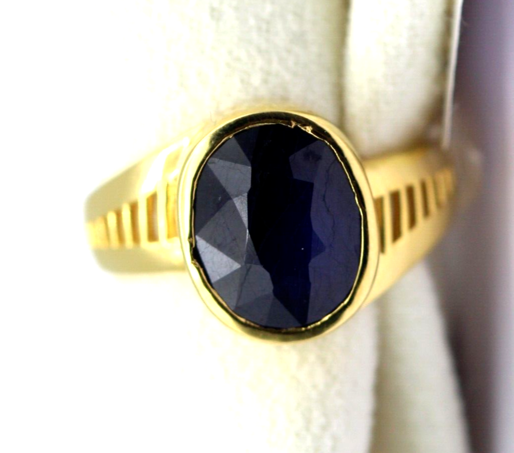 Natural Blue Sapphire 6 Ct 14K Yellow Gold Men's SIZE 9 US Solitaire ...