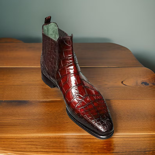 Handmade crocodile leather Chelsea long boot Men Leather sole shoes ...